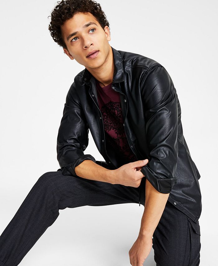 I.N.C. International Concepts INC International Concepts Men's Classic-Fit Faux-Leather Shirt ...