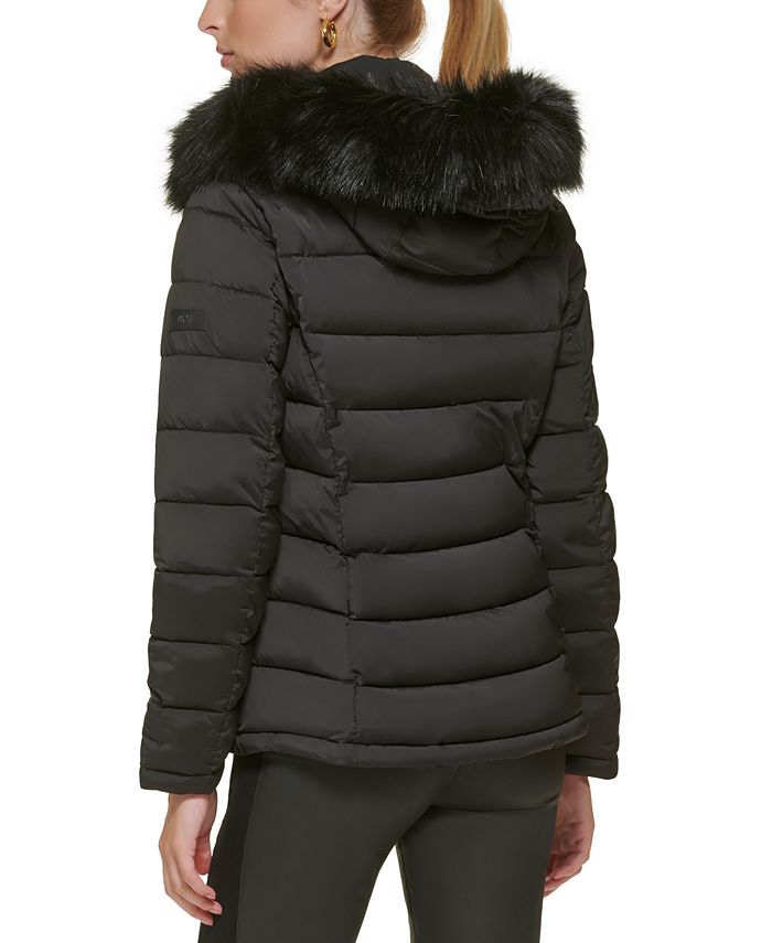 DKNY Women's Faux-Fur-Trim Hooded Puffer Coat - Macy's