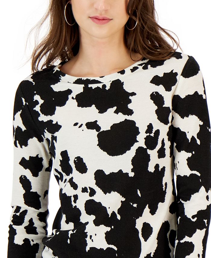 Grayson Threads Black Juniors' Cow-Print Long-Sleeve T-Shirt - Macy's