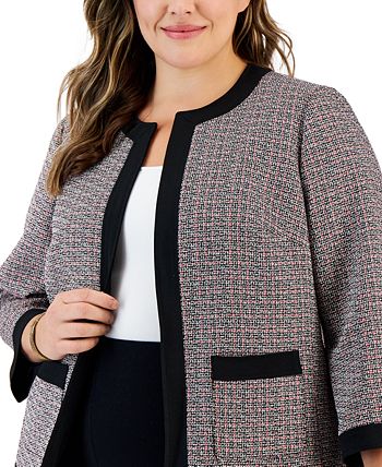 Kasper Plus Size Tweed Collarless 3/4-Sleeve Jacket - Macy's
