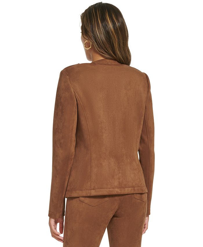 Tommy Hilfiger Faux Suede Open Front Collarless Blazer & Reviews ...