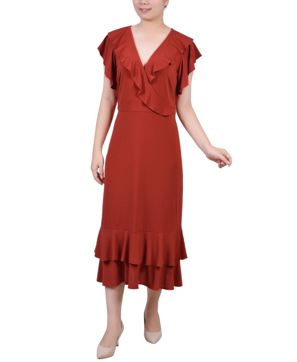 Click here for Ny Collection Petite Flutter Sleeve Ruffle Midi Dr... prices