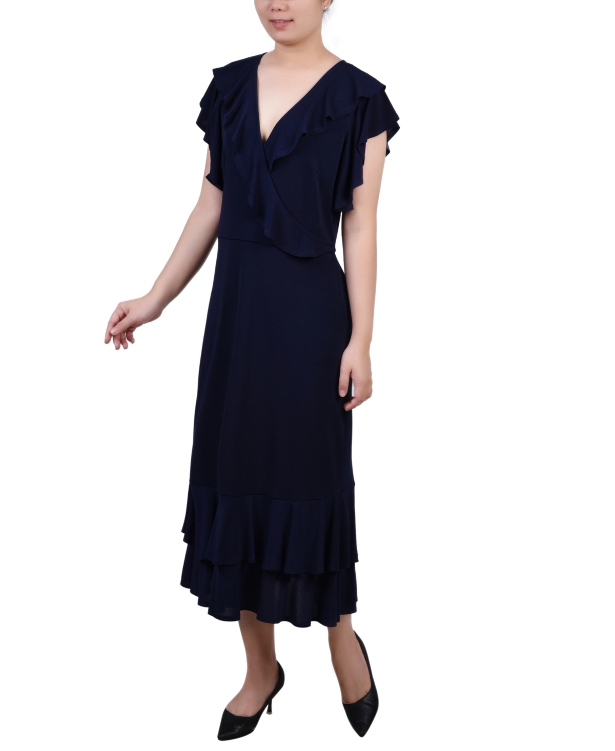 Click here for Ny Collection Petite Flutter Sleeve Ruffle Midi Dr... prices