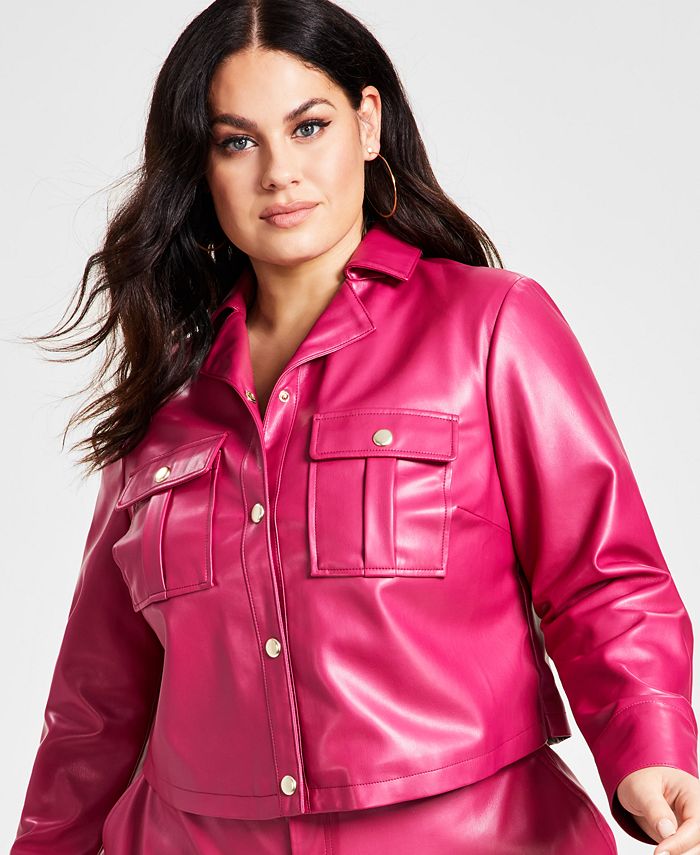 Nina Parker Plus Size Pleather Chest-Pocket Utility Jacket, Created for ...