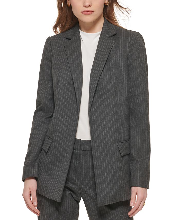 Calvin Klein Petite Long-Sleeve One-Button Pinstripe Blazer - Macy's