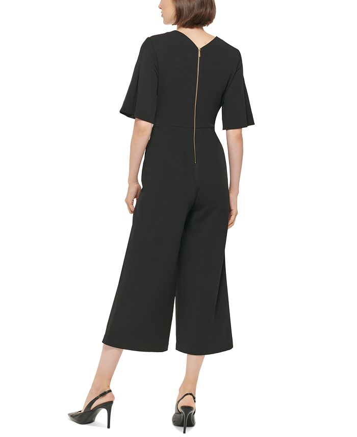 Calvin Klein Scuba-Crepe Flared-Leg Jumpsuit - Macy's