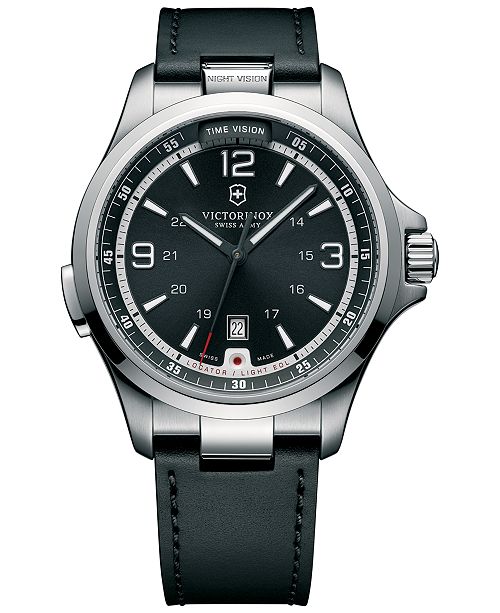Victorinox Swiss Army Men's Night Vision Black Leather Strap Watch 42mm ...
