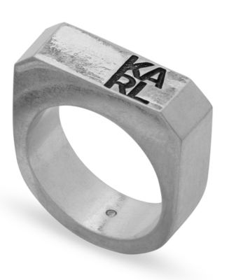 Karl Lagerfeld Men's Silver-Tone Logo Ring - Macy's