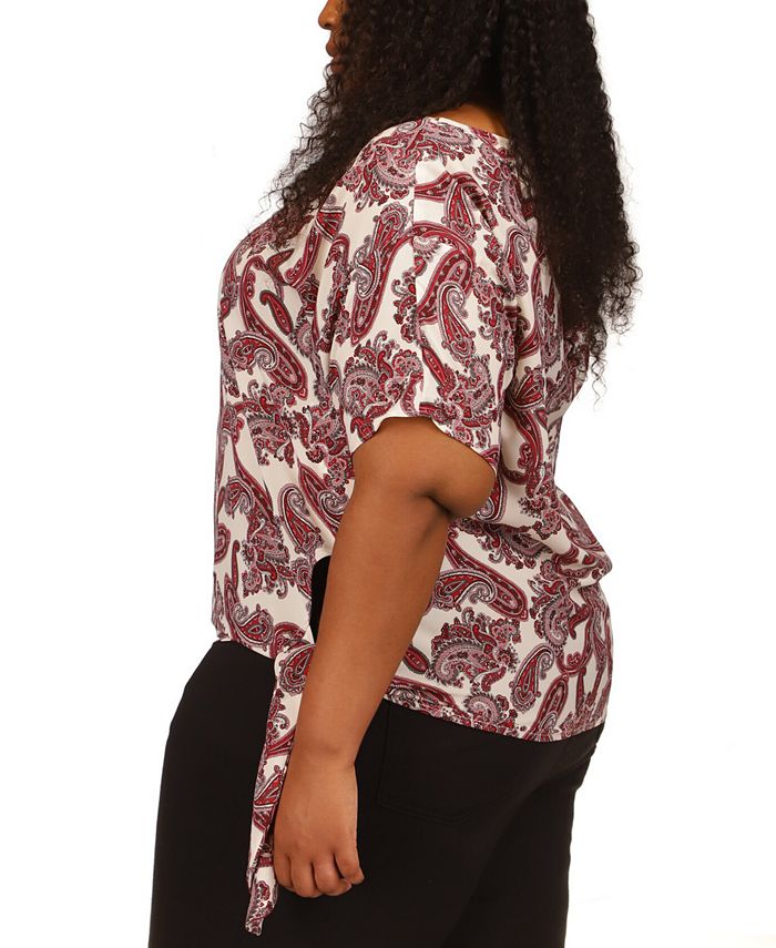 Michael Kors Plus Size Paisley-Print Side-Tie Top - Macy's