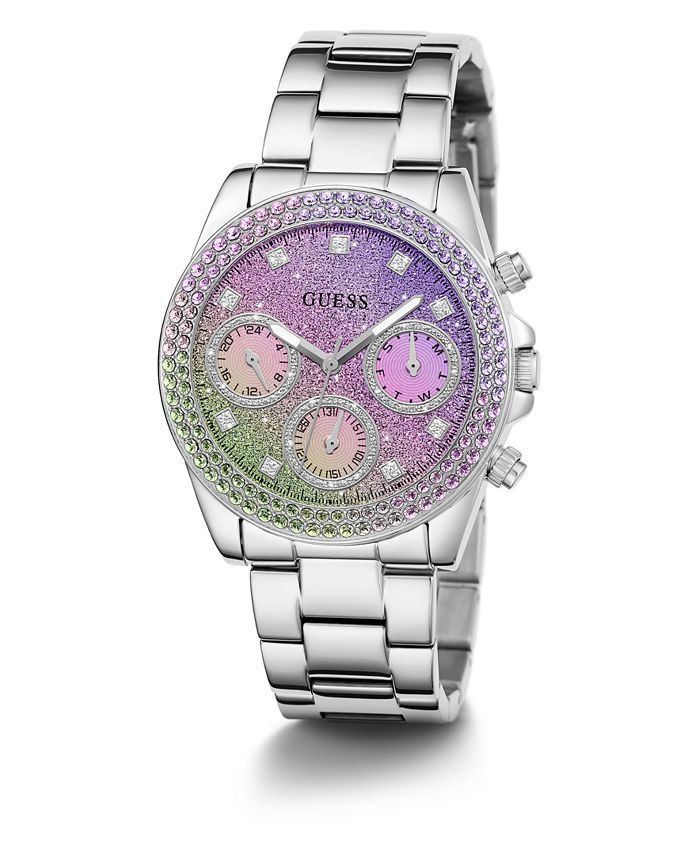 GUESS Women's Silver-Tone Glitz Stainless Steel Bracelet Watch, 38mm ...