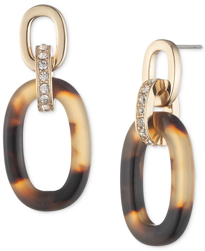 Lauren Ralph Lauren Gold-Tone Pavé & Tortoise-Look Link Drop Earrings - Macy's