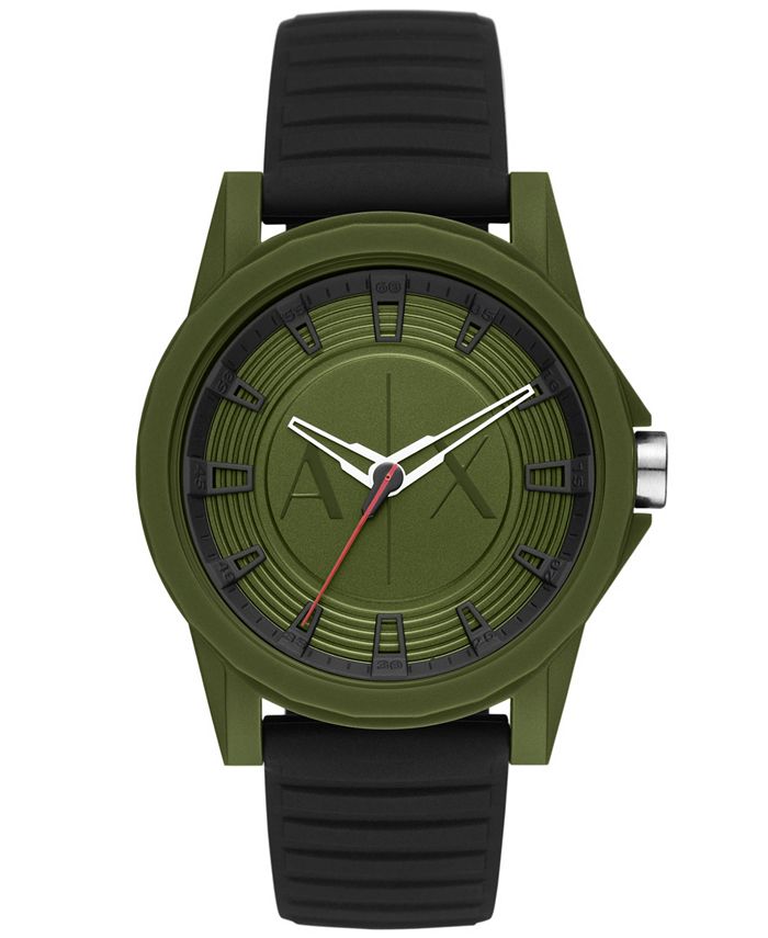 A|X Armani Exchange Men's Three-Hand Black Silicone Strap Watch, 44mm ...