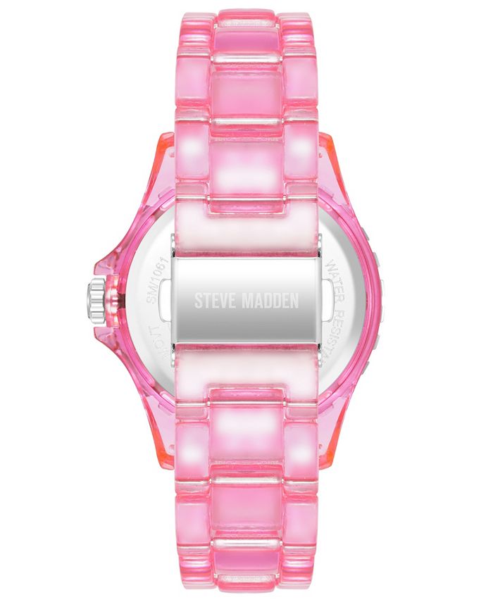 Steve Madden Women's Analog Transparent Pink Plastic with Rainbow ...