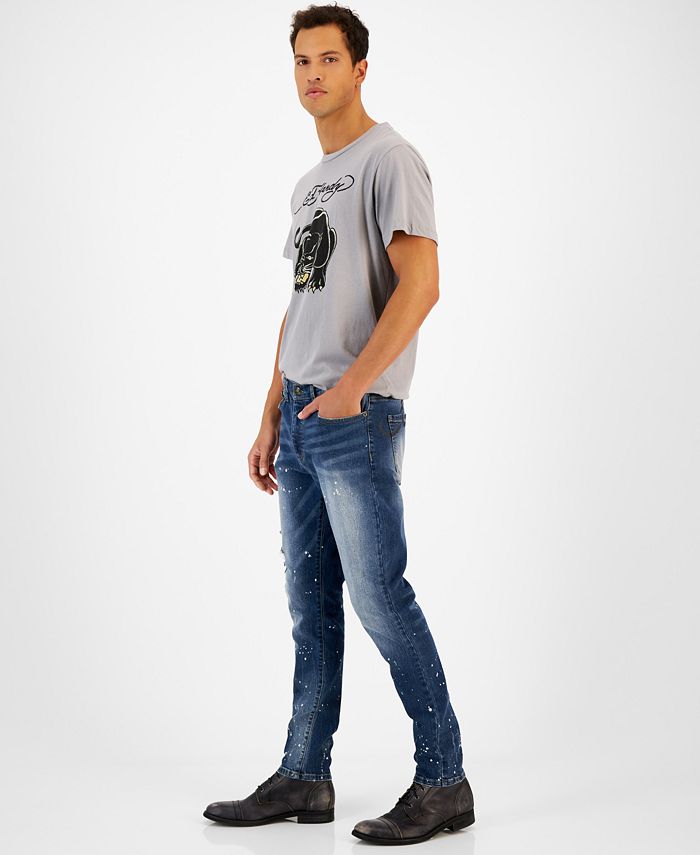 Ed Hardy Men's Distressed Embroidered Tiger Head Skinny Jeans - Macy's