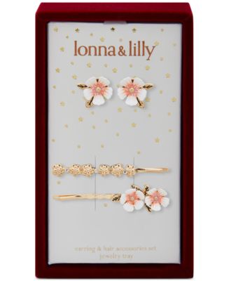 lonna & lilly Gold-Tone White Flower Bobby Pins & Stud Earrings Set ...