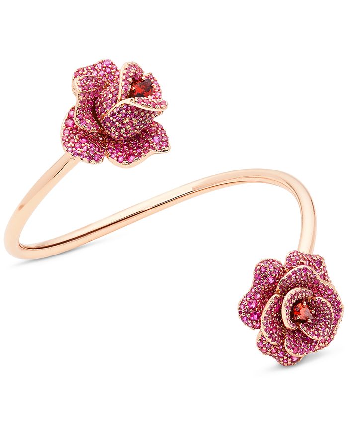 kate spade new york Gold-Tone Pavé Crystal Rose Flex Bracelet - Macy's