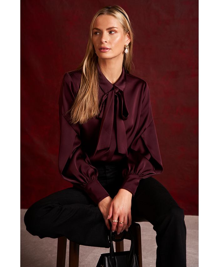 CeCe Long Sleeve Button-Up Bow Blouse - Macy's