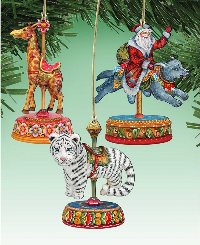 Designocracy Tiger, Santa, Giraffe Christmas Carousel Holiday Ornaments ...