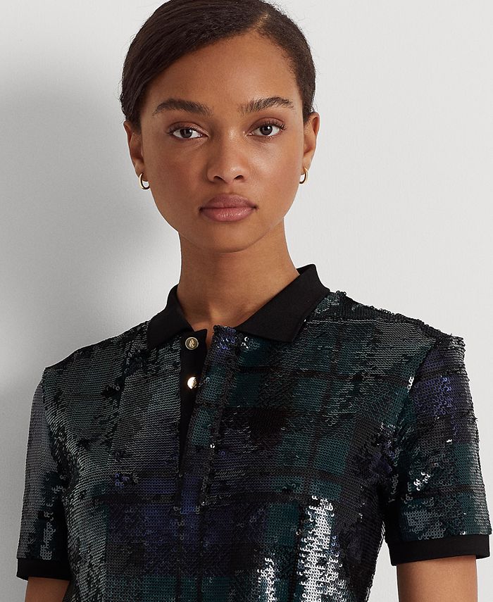 Lauren Ralph Lauren Women's Plaid Sequined Polo Shirt - Macy's