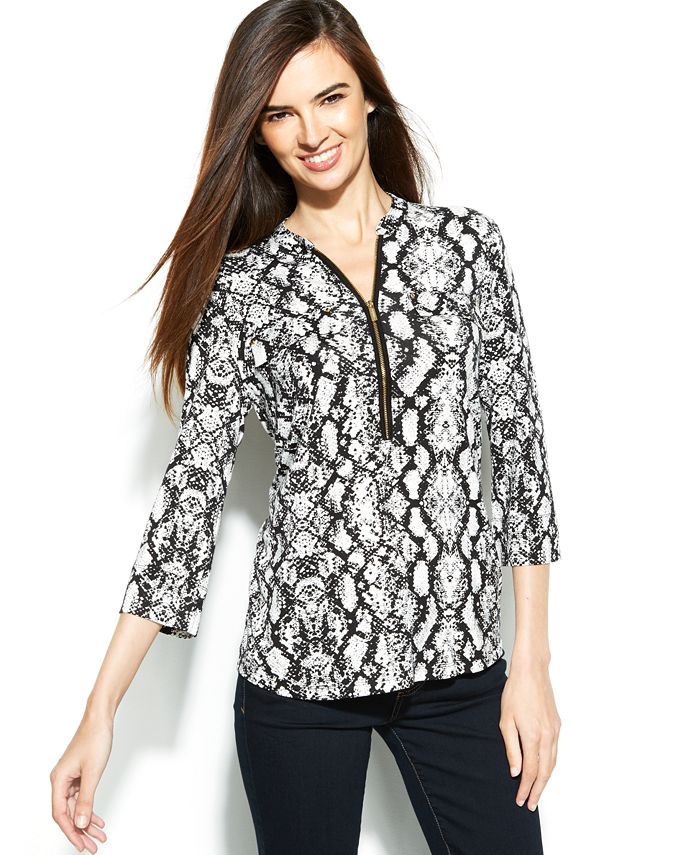 Calvin Klein Python-Print Zip-Front Top - Macy's