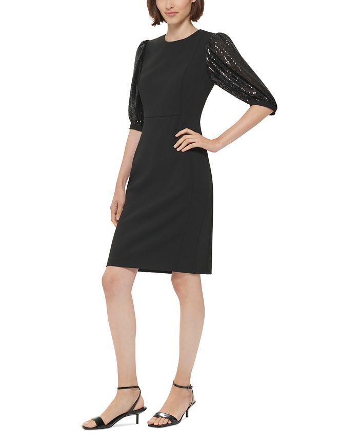 Calvin Klein Sequined Puff-Sleeve Sheath Dress - Macy's