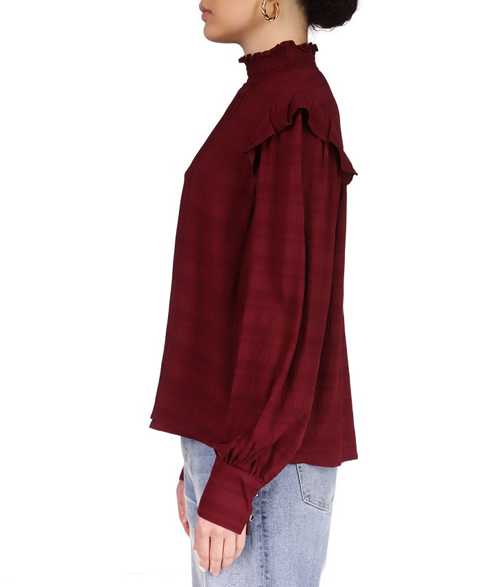 Sanctuary Mock Neck Ruffle Shoulder Blouse - Macy's