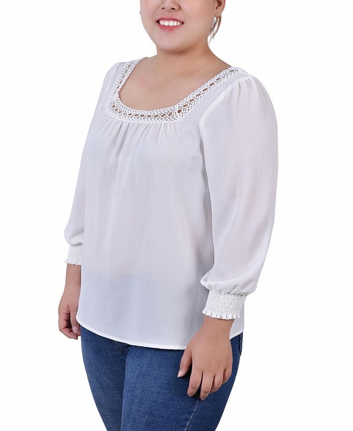 NY Collection Plus Size Long Sleeve Square Neck Blouse & Reviews - Tops ...