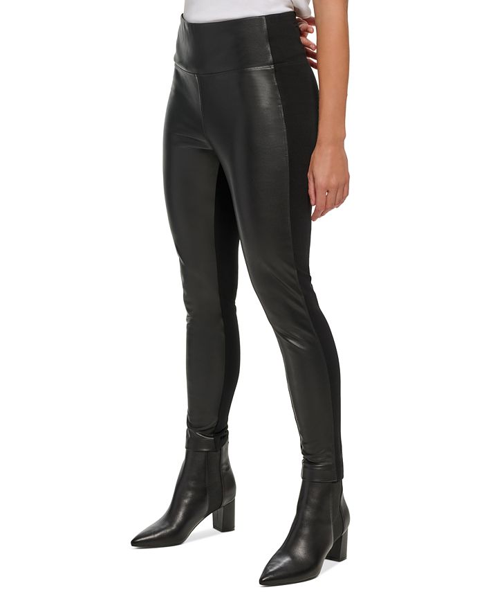 Calvin Klein Faux Leather Front Leggings Macys