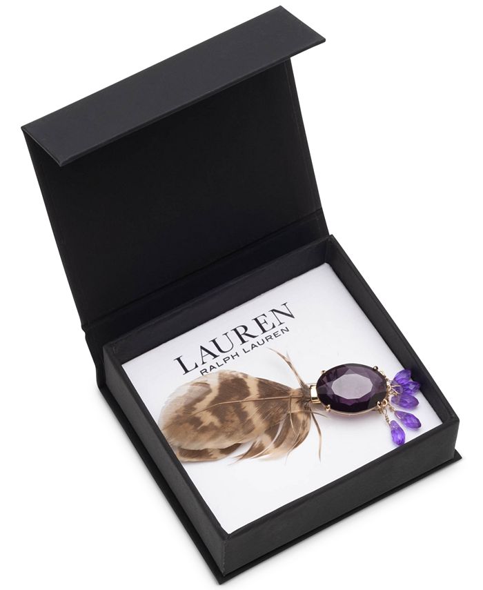 Lauren Ralph Lauren Gold-Tone Stone, Bead & Feather Pin - Macy's