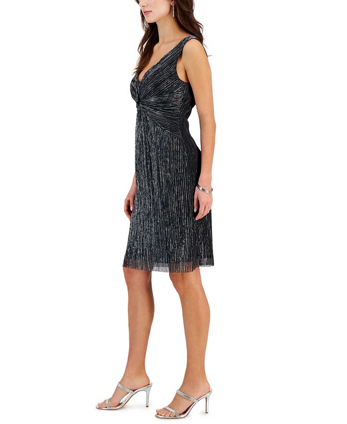 Connected Women's V-Neck Twist-Front Metallic-Jersey Dress - Macy's
