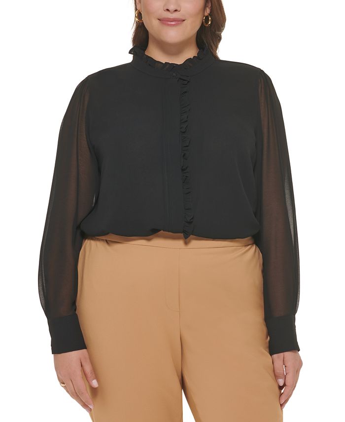 Calvin Klein Plus Size Ruffled Long-Sleeve Blouse - Macy's