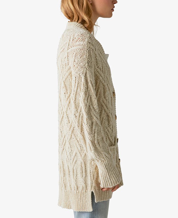 Lucky Brand Cotton Knit Oversized Button Front Cardigan - Macy's