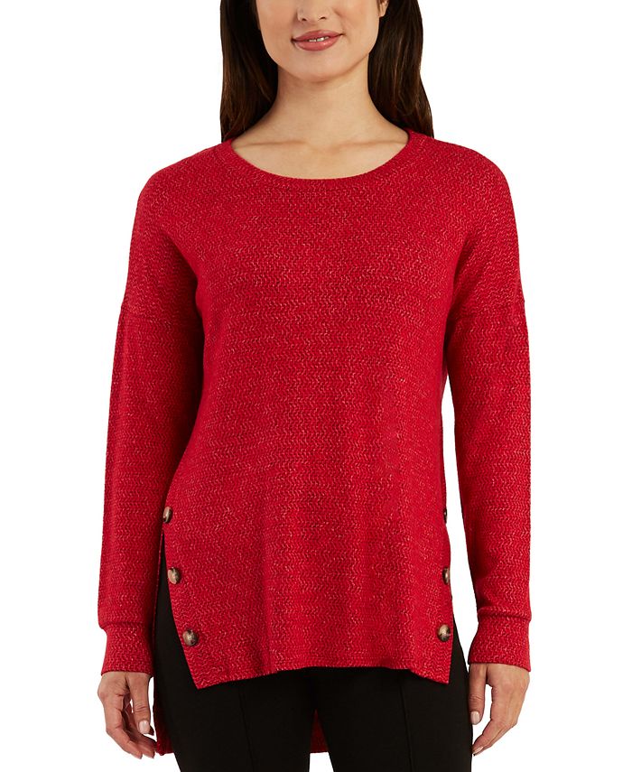 BCX Juniors' High-Low Button-Trim Vented-Hem Sweater - Macy's