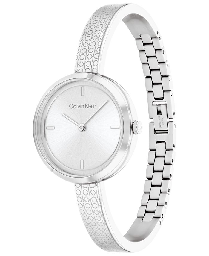 Calvin Klein Women's Silver-Tone Stainless Steel Bangle Bracelet Watch ...