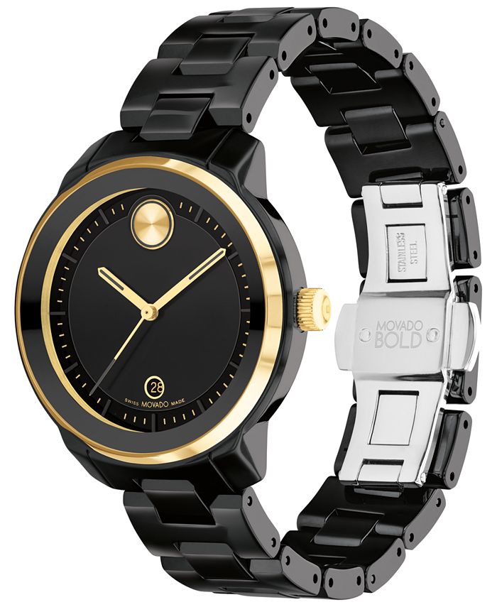 Movado Women's Bold Verso Swiss Quartz Black Ceramic Bracelet Watch ...