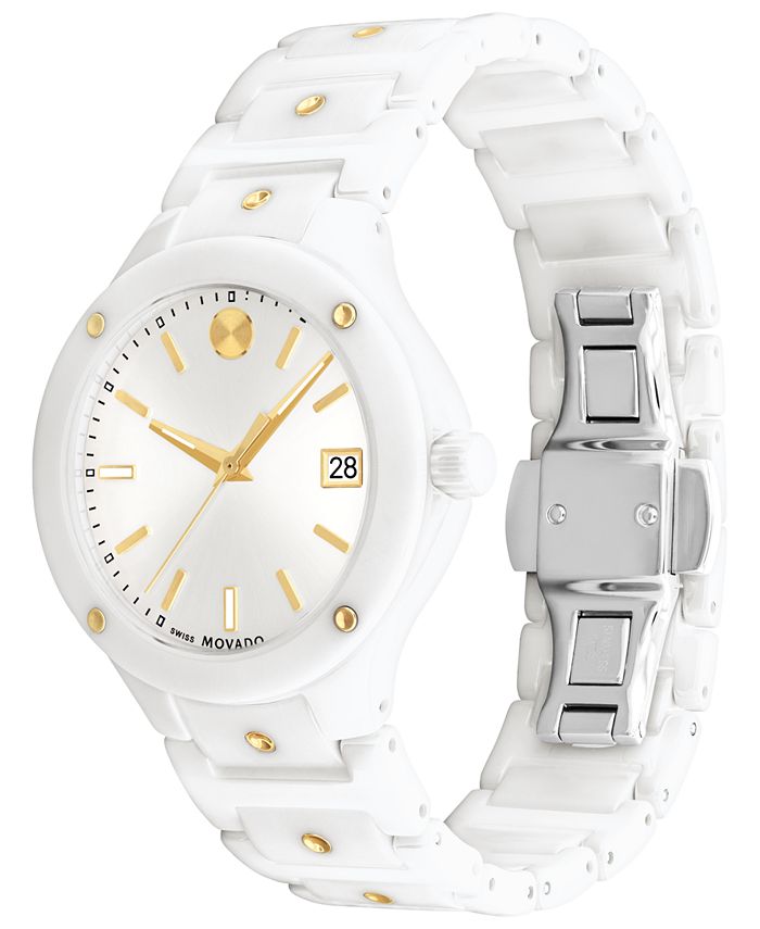 Movado Women's Se Swiss Quartz White Ceramic Yellow PVD Bracelet Watch ...