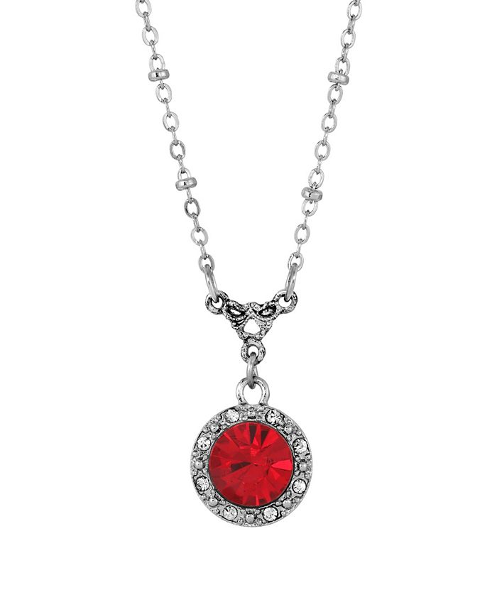 2028 Silver-Tone Round Red Crystal With Clear Crystal Necklace - Macy's