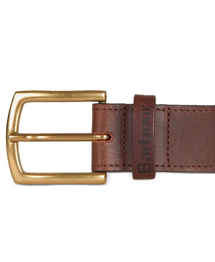 Barbour Men's Leather Belt with Signature Tartan Piped Panel - Macy's