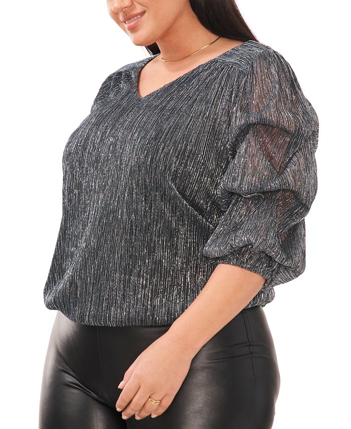 MSK Plus Size Metallic Tiered-Sleeve V-Neck Top & Reviews - Dresses ...