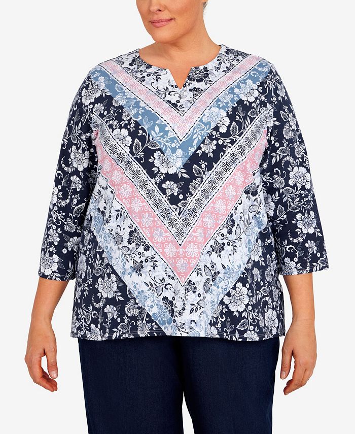Alfred Dunner Plus Size Shenandoah Valley Split Neckline 3/4 Sleeve ...