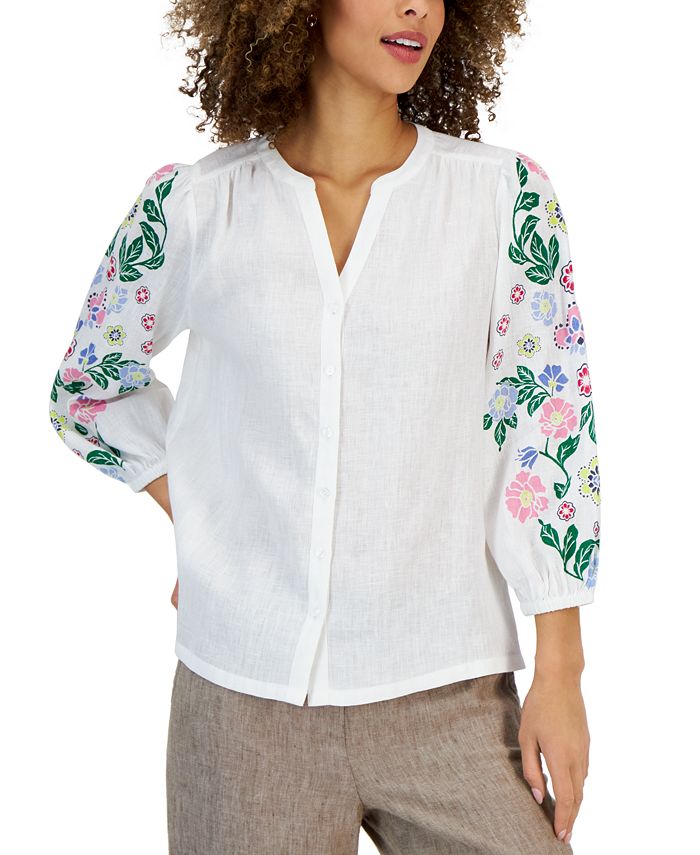 Charter Club Petite Linen Printed-Sleeve Blouse, Created for Macy's ... Charter Club Petite Linen Printed-Sleeve Blouse, Created for Macy's ...