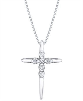 Sirena Diamond Cross 18" Pendant Necklace (1/8 ct. t.w.) in 14k White ...