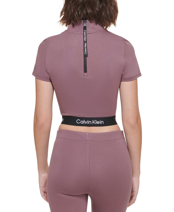 Calvin Klein Women's Logo Elastic Mock Neck Top - Macy's