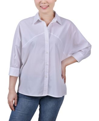 NY Collection Women's Long Sleeve Poplin Blouse Top - Macy's