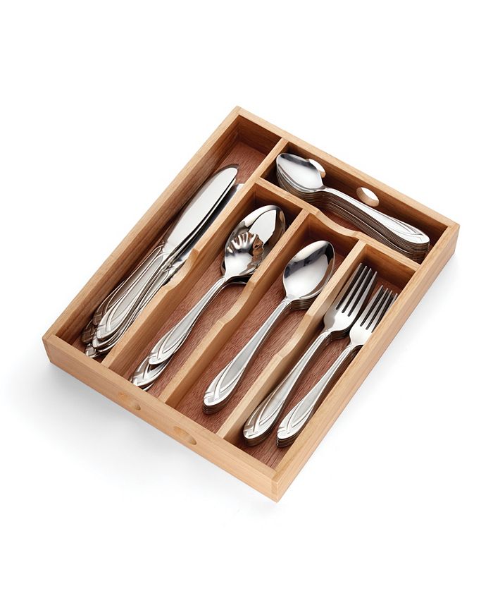 Hampton Forge Lace Frosted 54 Piece Set with Wood Caddy, Service for 8 ...