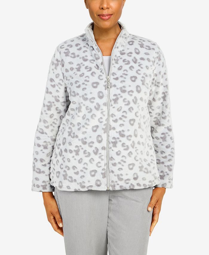 Alfred Dunner Women's Stonehenge Leopard Funnel Neck Long Sleeve Jacket ...