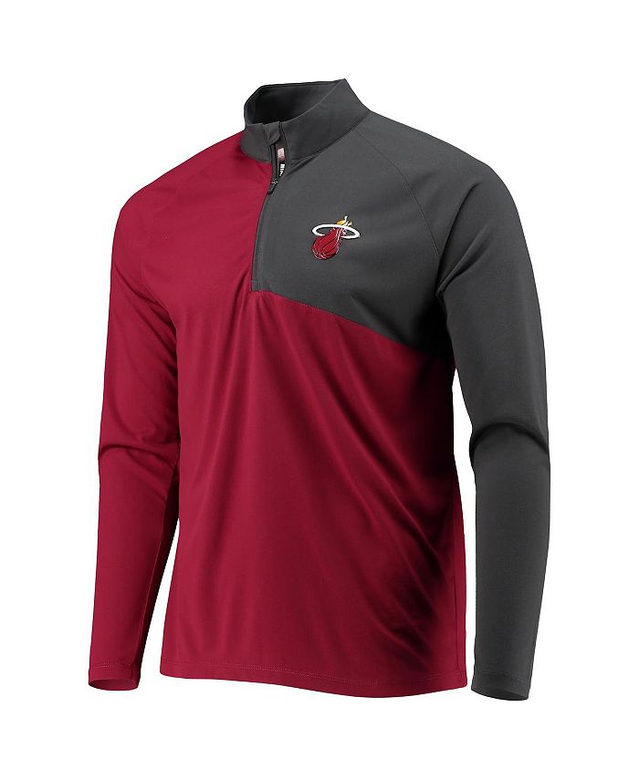 LevelWear Men's Red, Charcoal Miami Heat Pinnacle Streak Raglan Quarter ...