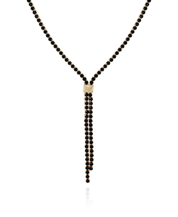 GUESS Gold-Tone Jet Rhinestone Lariat Necklace, 18" + 2" extender - Macy's