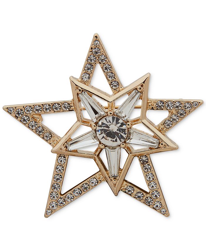 Anne Klein Gold-Tone Mixed Crystal Double Star Pin - Macy's
