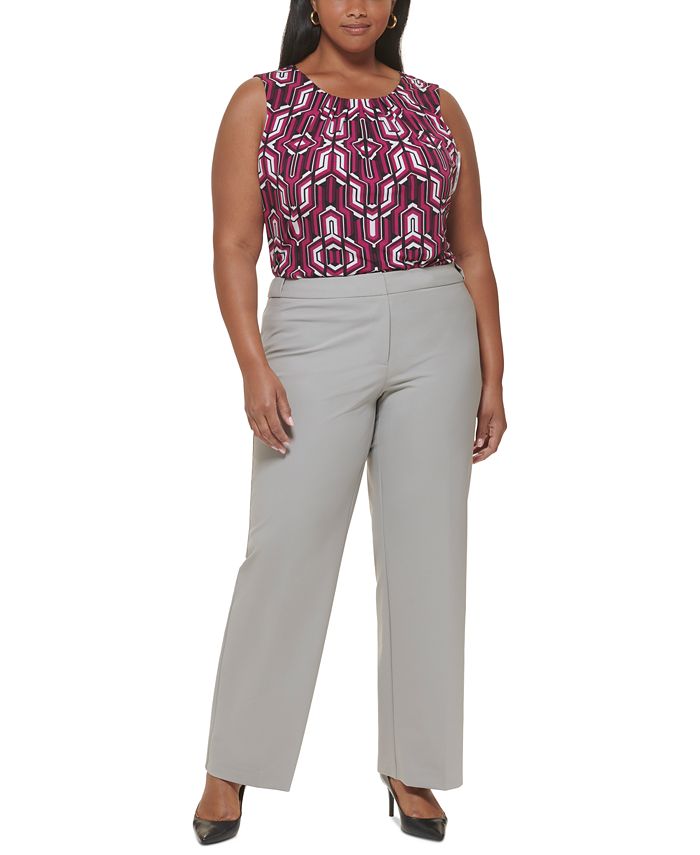 Calvin Klein Plus Size Infinite Stretch Mid Rise Straight-Leg Pants ...